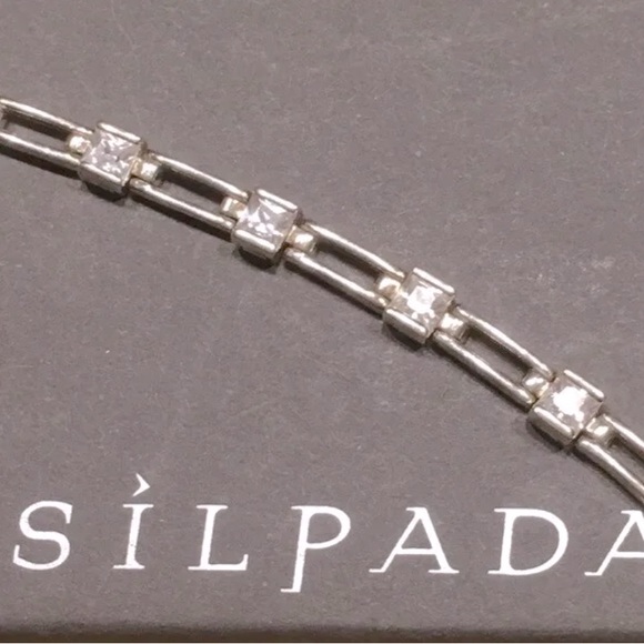 Silpada | Jewelry | Silpada Sterling Silver Rectangle Link Cubic Zirconia Tennis Bracelet | Poshmark